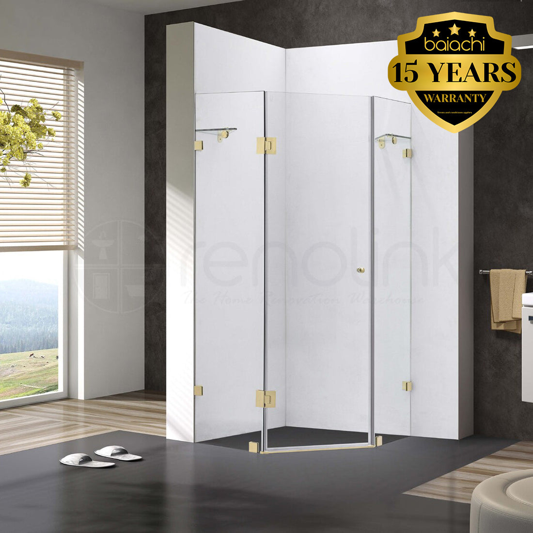 Frameless Shower Screen 900x900mm Diamond Brushed Gold – Baiachi