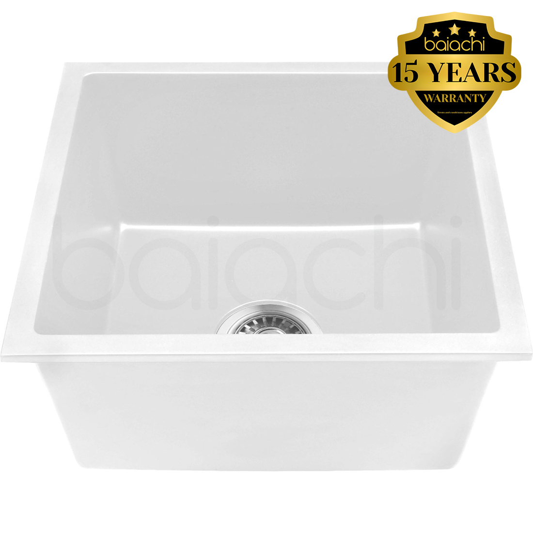 Baiachi Single Bowl Granite Kitchen Sink White with Brushed Copper Was