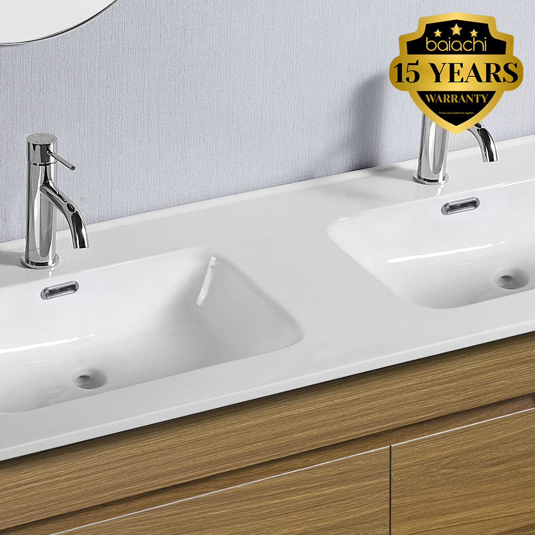 Vellena 1200mm Plywood Prime Oak Wall Hung Bathroom Vanity Double Cera ...